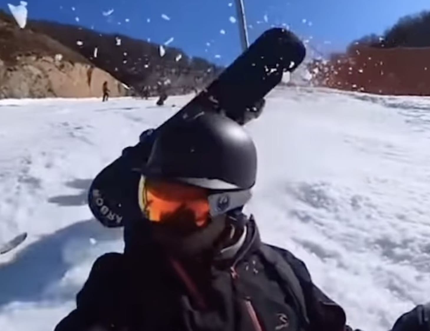 Out of Control Snowboarder Slams Board First Into His Friend ...