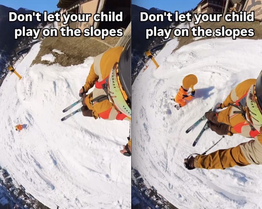 Little Kid Playing On Ski Slope Nearly Hit By Speeding Skier ...