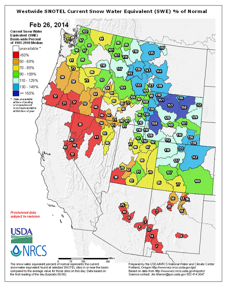Current Snow Depths & Snowpack Percentage Compared To Normal ...