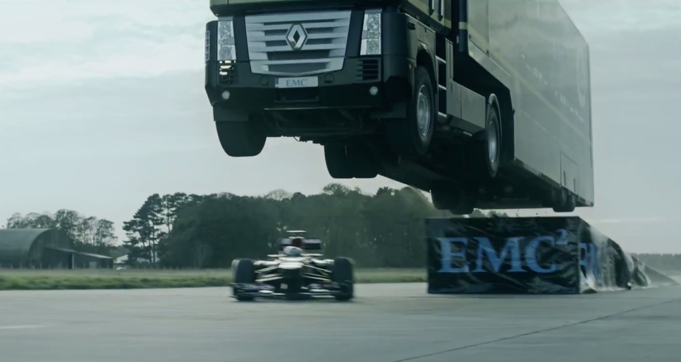 Incredible video of a semi-truck jumping over a Formula 1 racecar ...