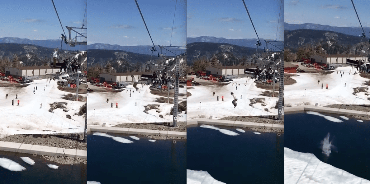 Jumping Off Chairlift Into Snowmaking Reservoir Closing Day @ Squaw Valley