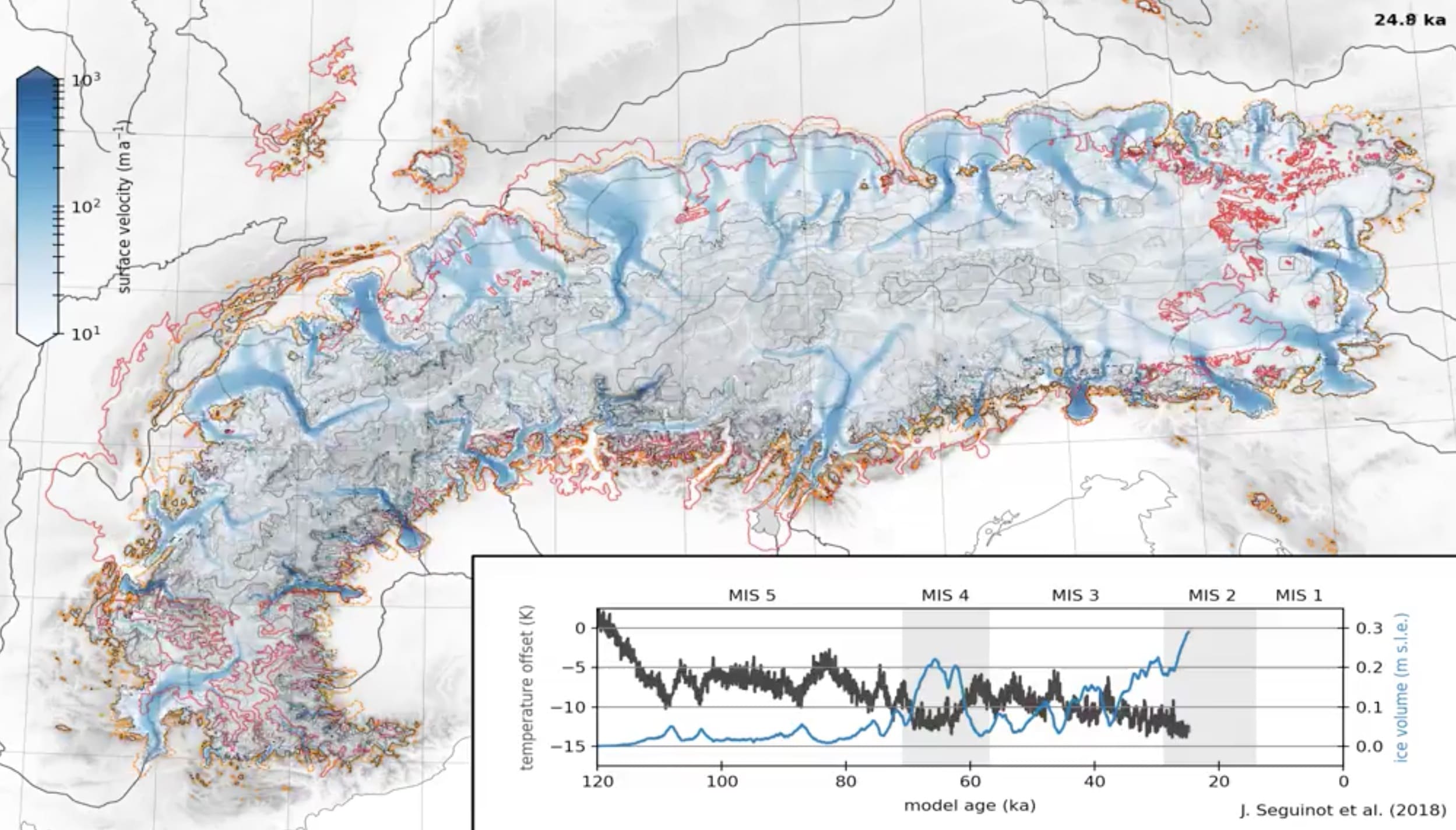2 minute video covers 100k years of glacial formation in the alps