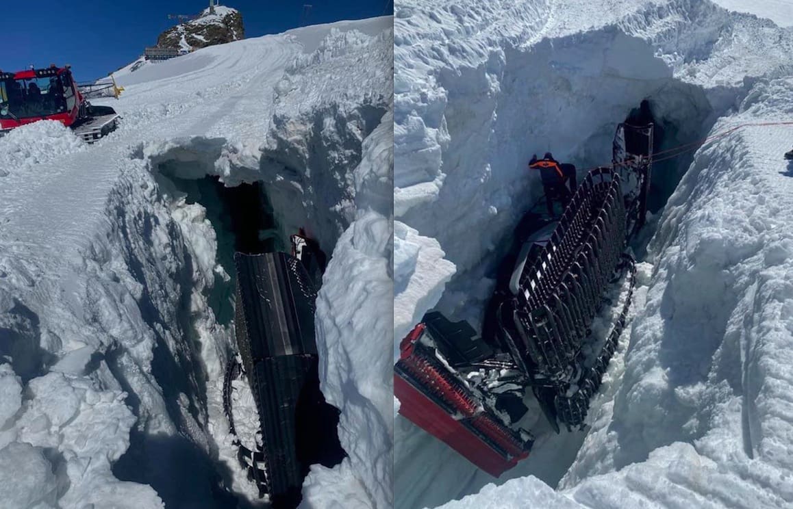 Swiss Snowcat Crashes Through Snow Bridge Into Crevasse | Unofficial ...