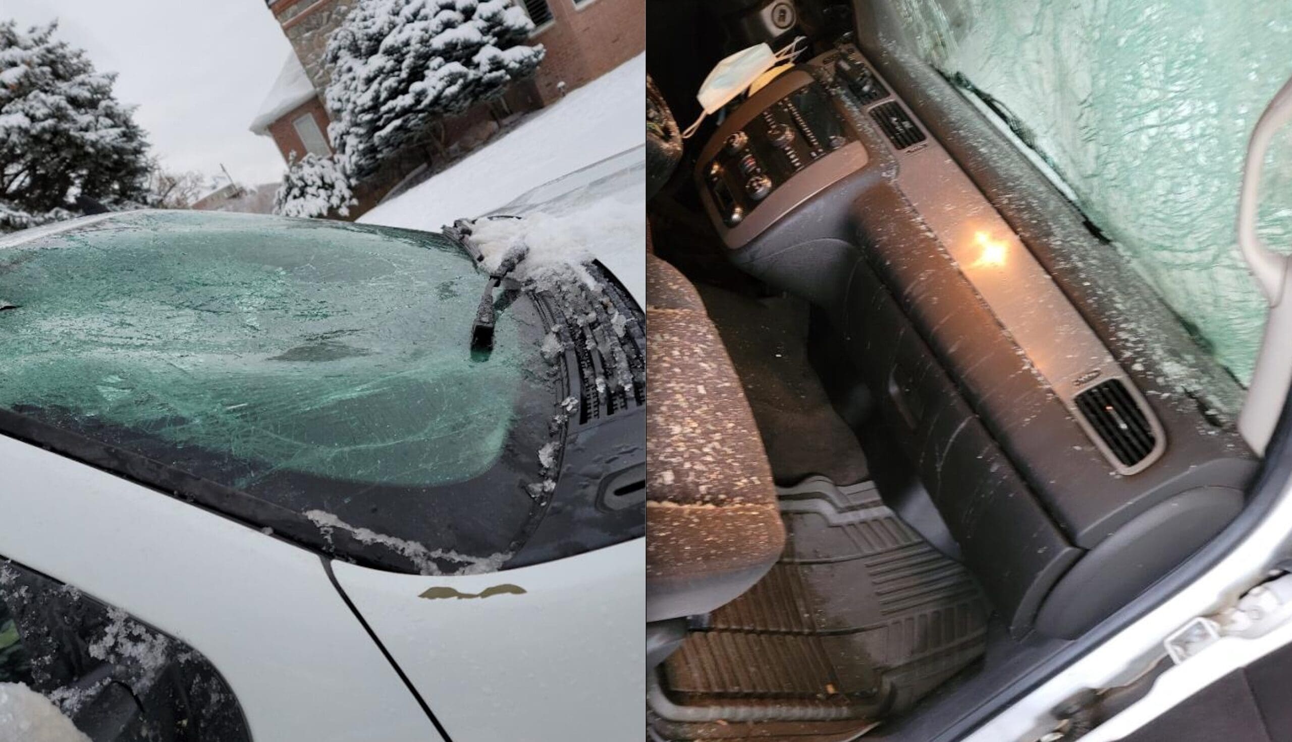 Utah Driver Windshield Smashed By Passing Snowplow Spray
