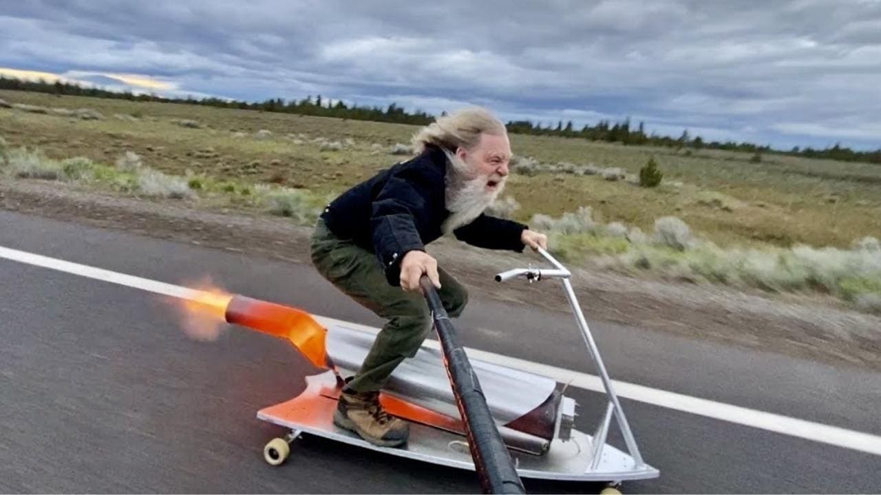 Old Man Rides Rocket-Powered Skateboard (Watch)