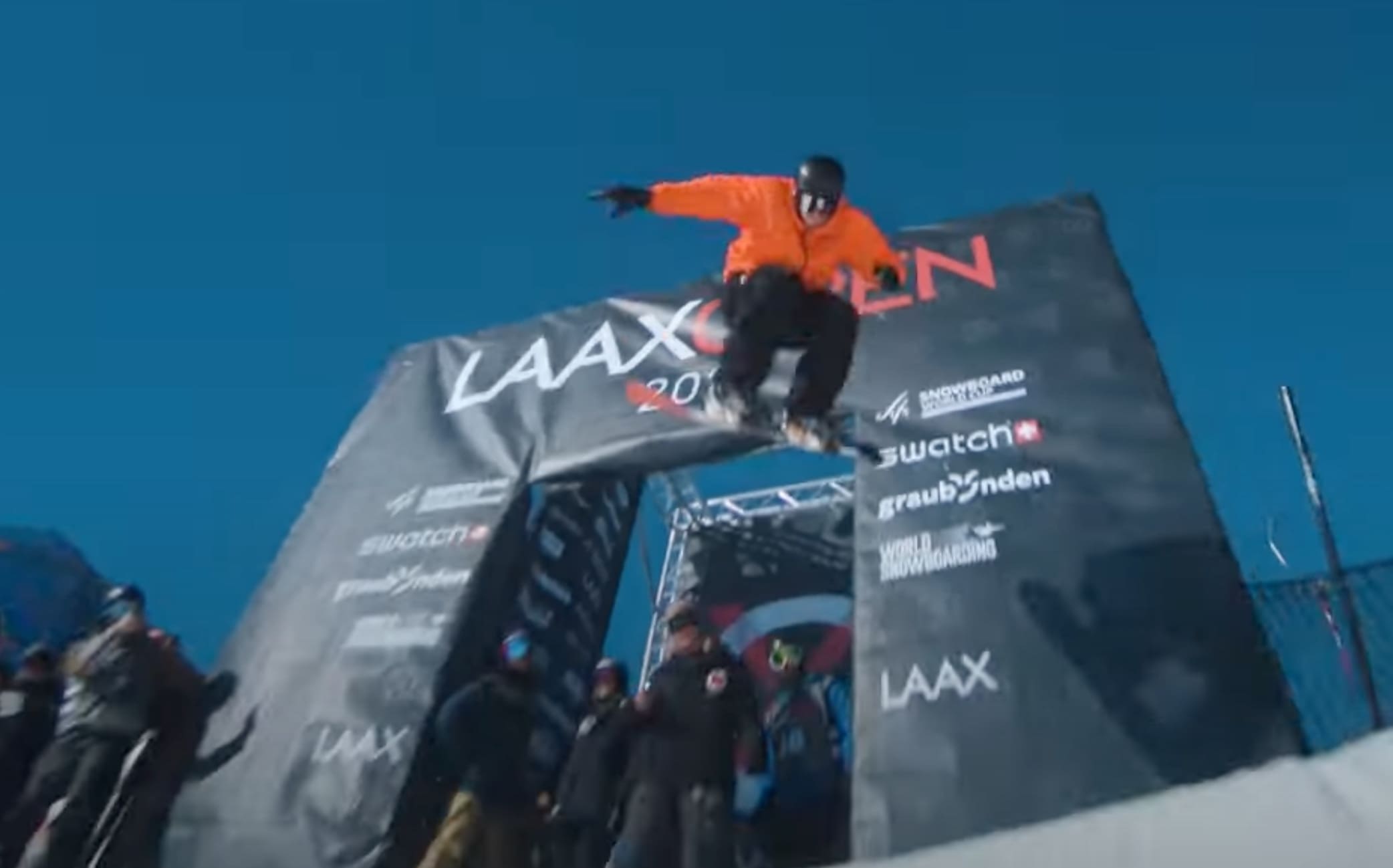 Snowboarder Utilizes Starting Gate For Unique Run