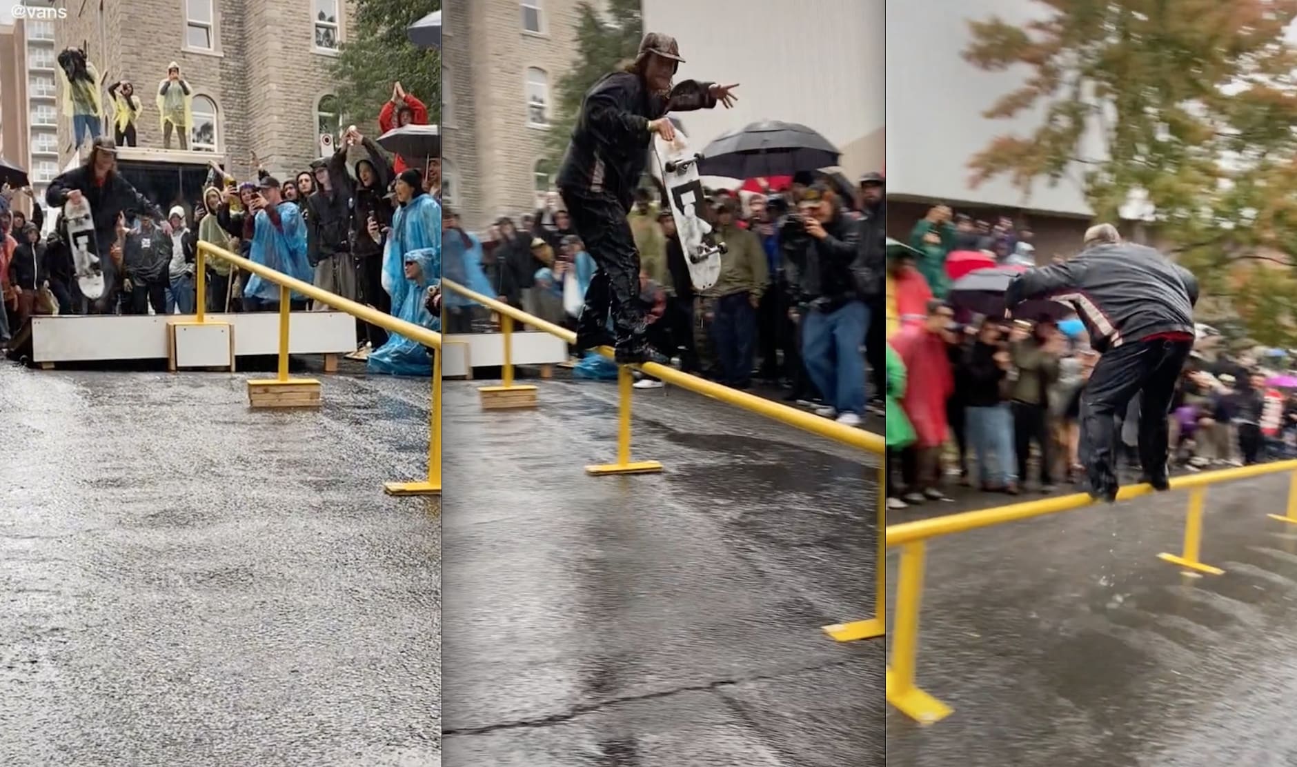 VIDEO: Heavy Rain Spurs Creativity At Skateboard Contest