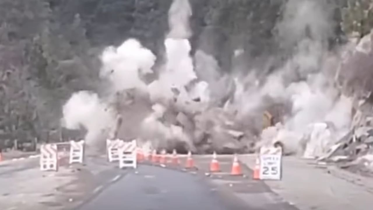 WATCH: CalTrans Explodes Big Boulders Blocking Highway