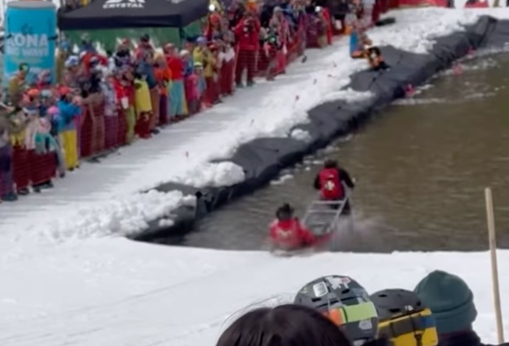 WATCH: Ski Patroller Sends Ponds Skim With Loaded Sled